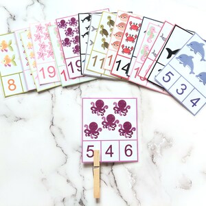 Counting Clip Cards Sea Animals - Number Recognition - Early Learning ...