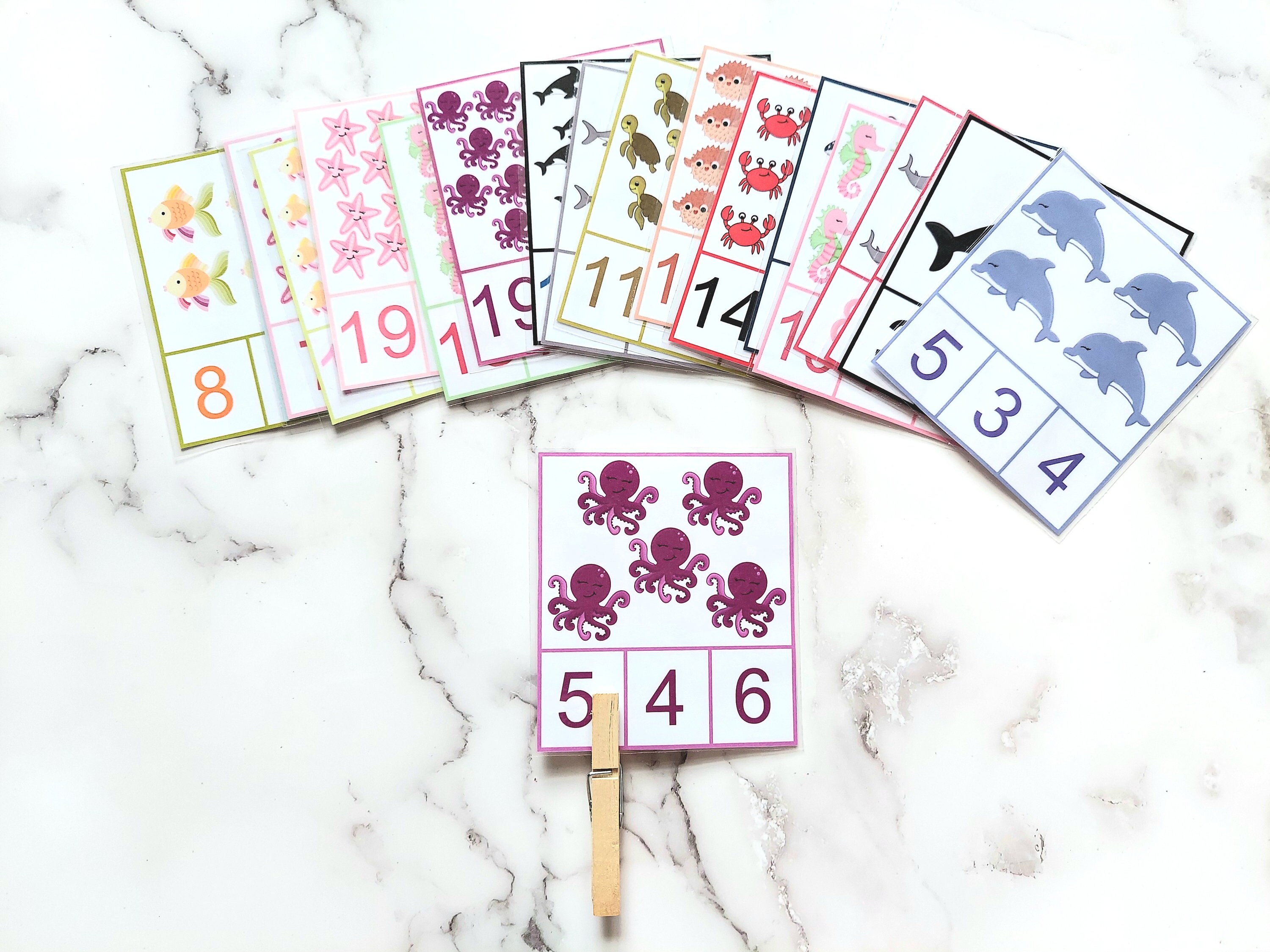 Counting Clip Cards Sea Animals Number Recognition Early Learning ...