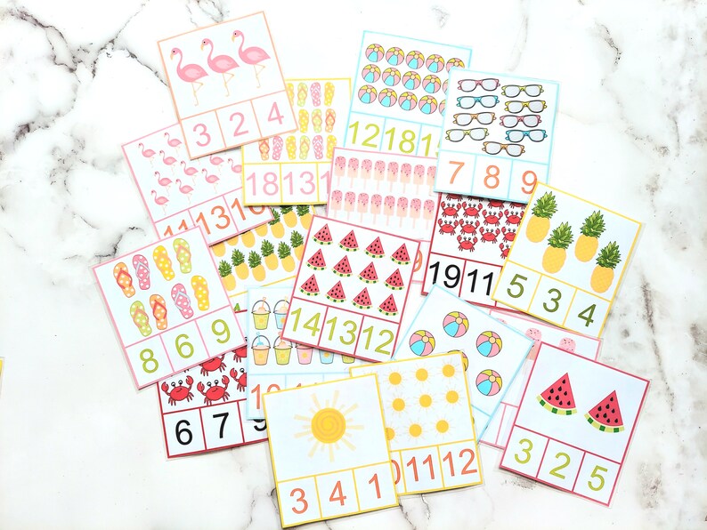 Counting Clip Cards Summer Themed - Number Recognition - Early Learning ...