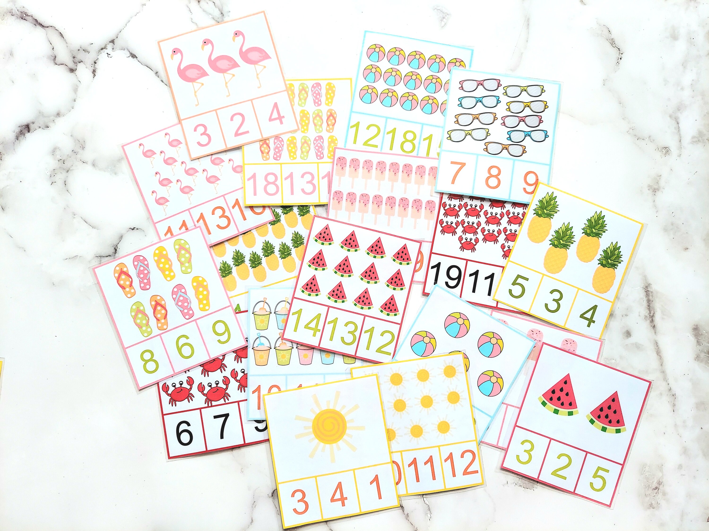 Counting Clip Cards Summer Themed - Number Recognition - Early Learning ...