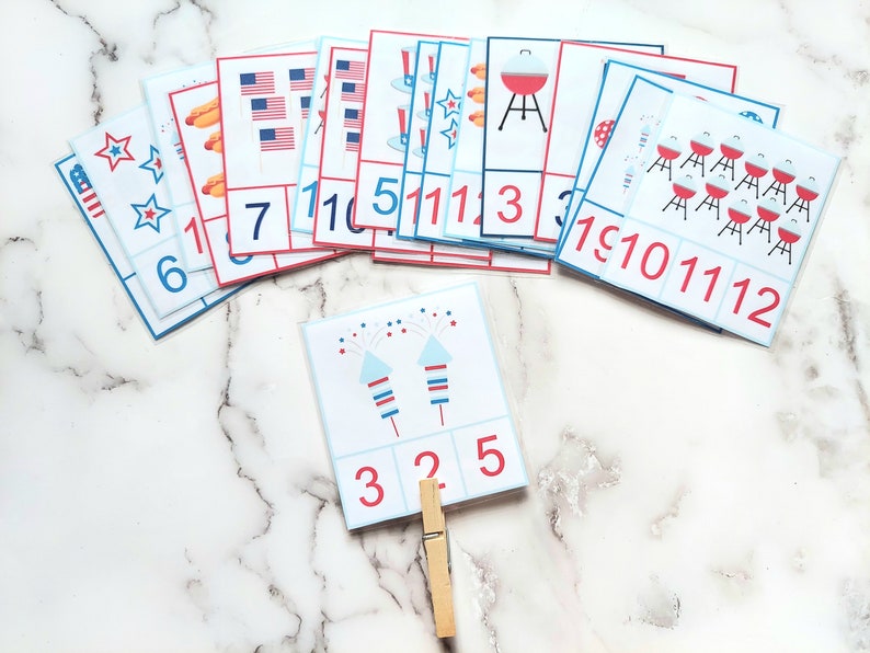 Counting Clip Cards 4th of July - Number Recognition - Early Learning ...