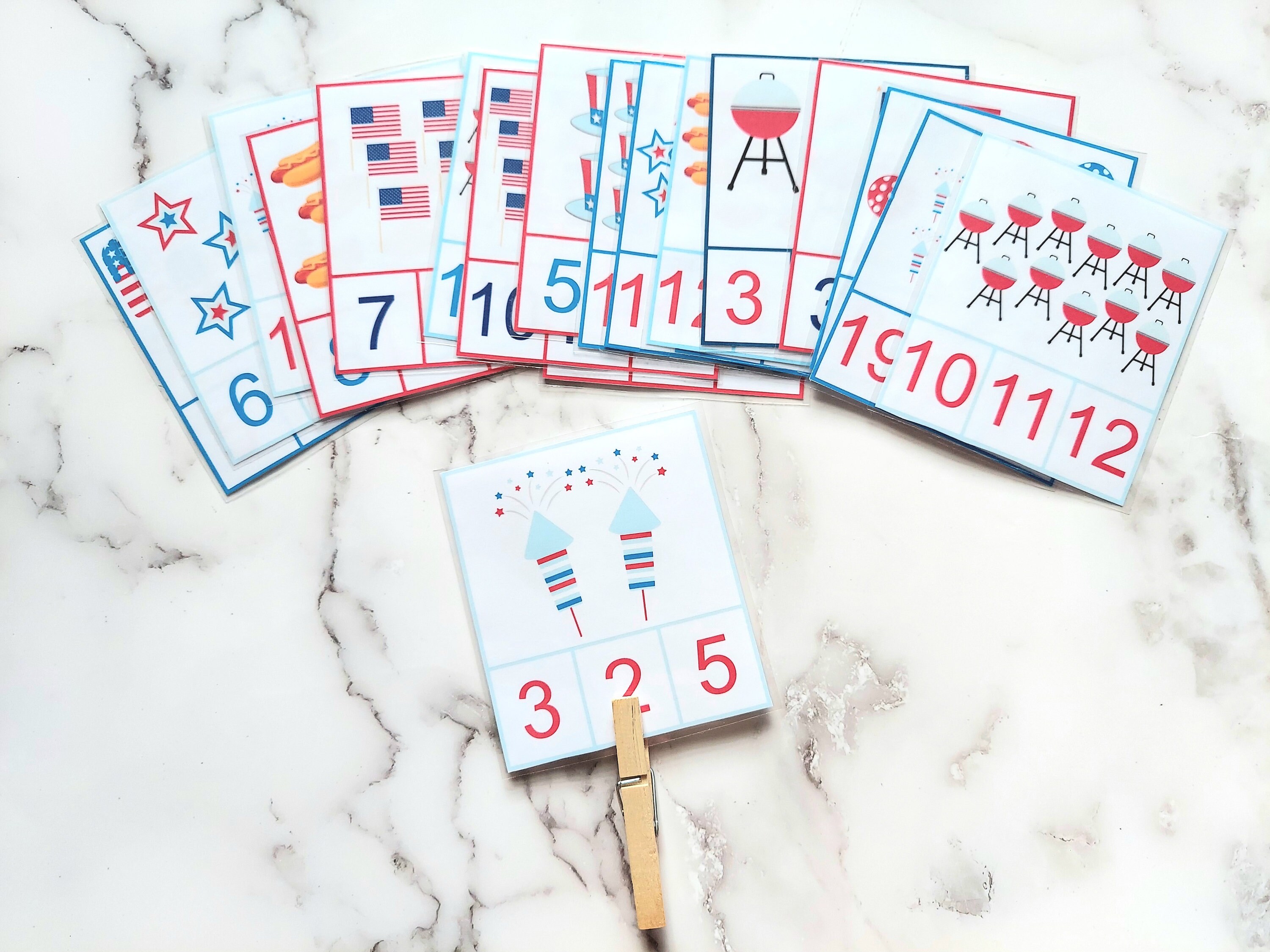 Counting Clip Cards 4th of July - Number Recognition - Early Learning ...