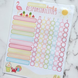 Responsibility Chart Checklist Kids Summer Chore Chart Printable ...