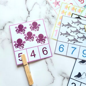 Counting Clip Cards Sea Animals - Number Recognition - Early Learning ...