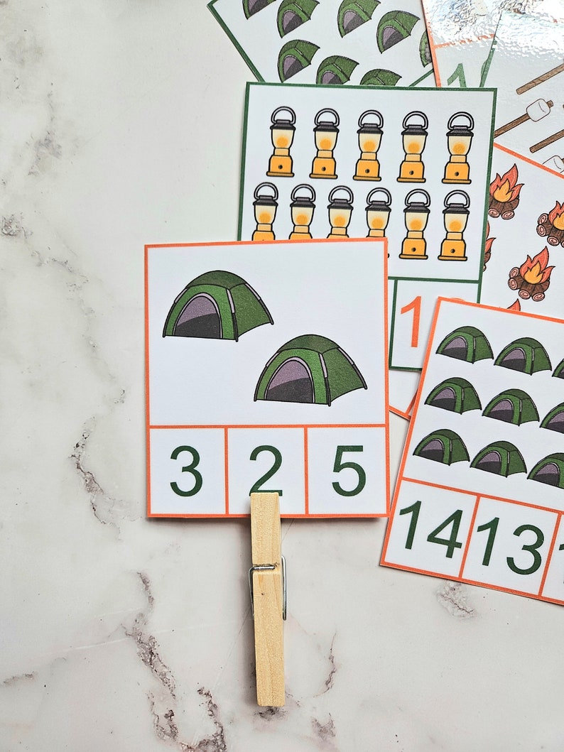 Camping Themed Clip Cards - Summer - Number Recognition - Early ...