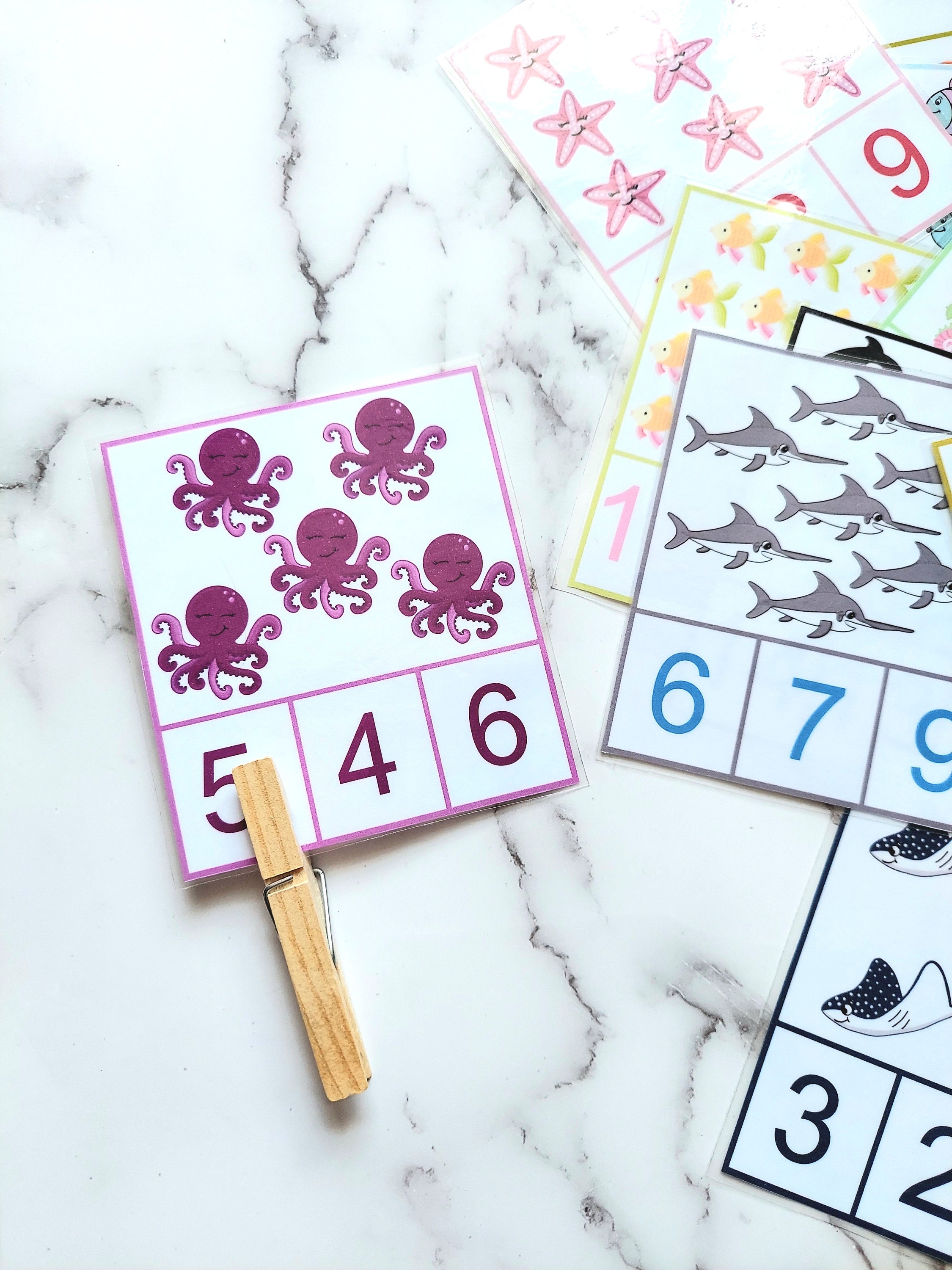 Counting Clip Cards Sea Animals - Number Recognition - Early Learning ...