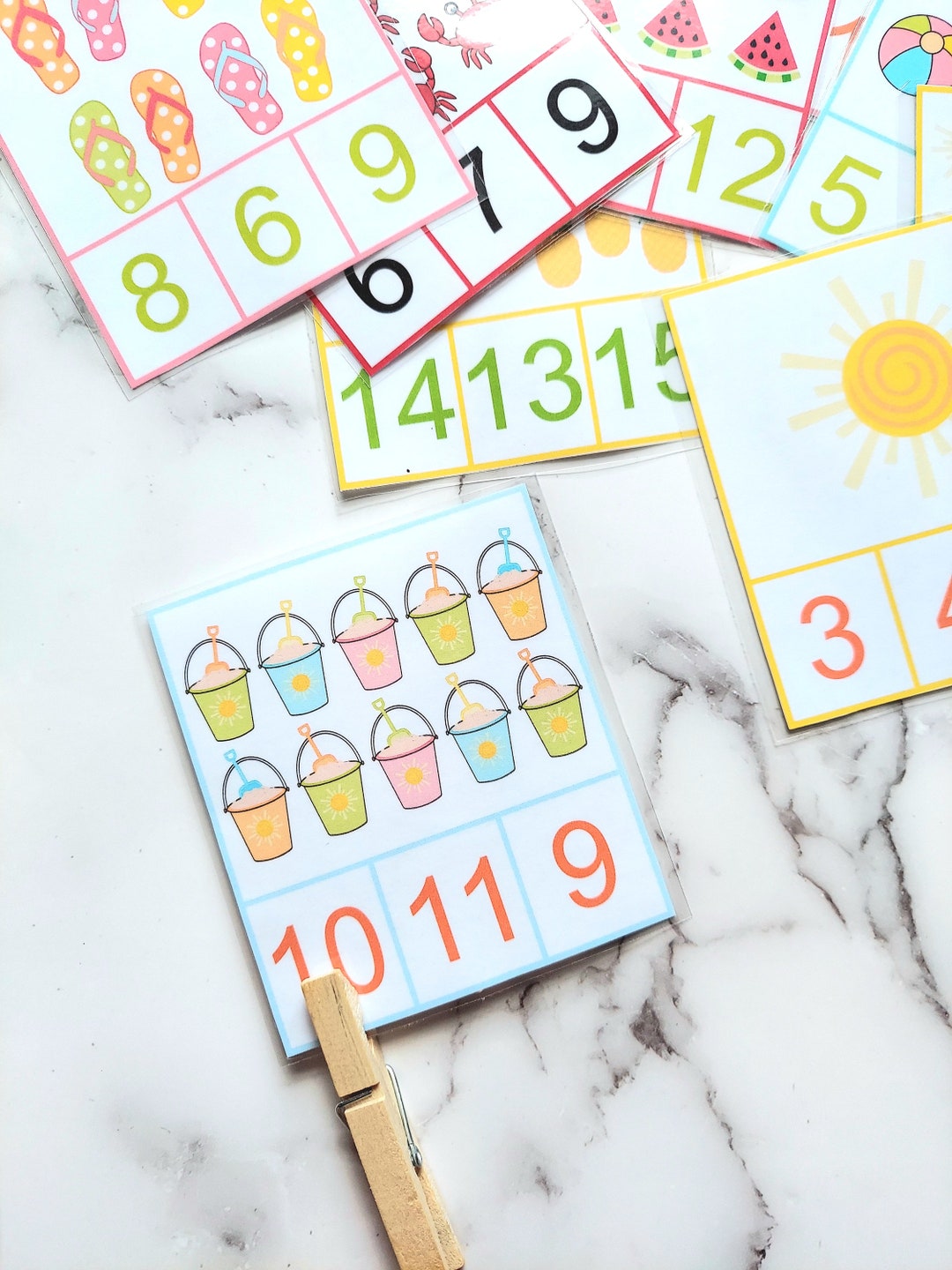 Counting Clip Cards Summer Themed - Number Recognition - Early Learning ...