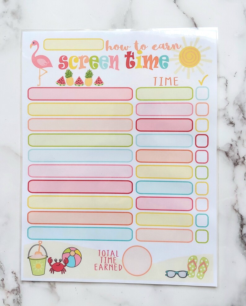 How to Earn Screen Time Chart - Checklist - Kids Screen Time Chore ...