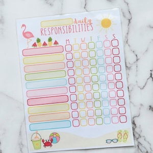Responsibility Chart Checklist Kids Summer Chore Chart Printable ...