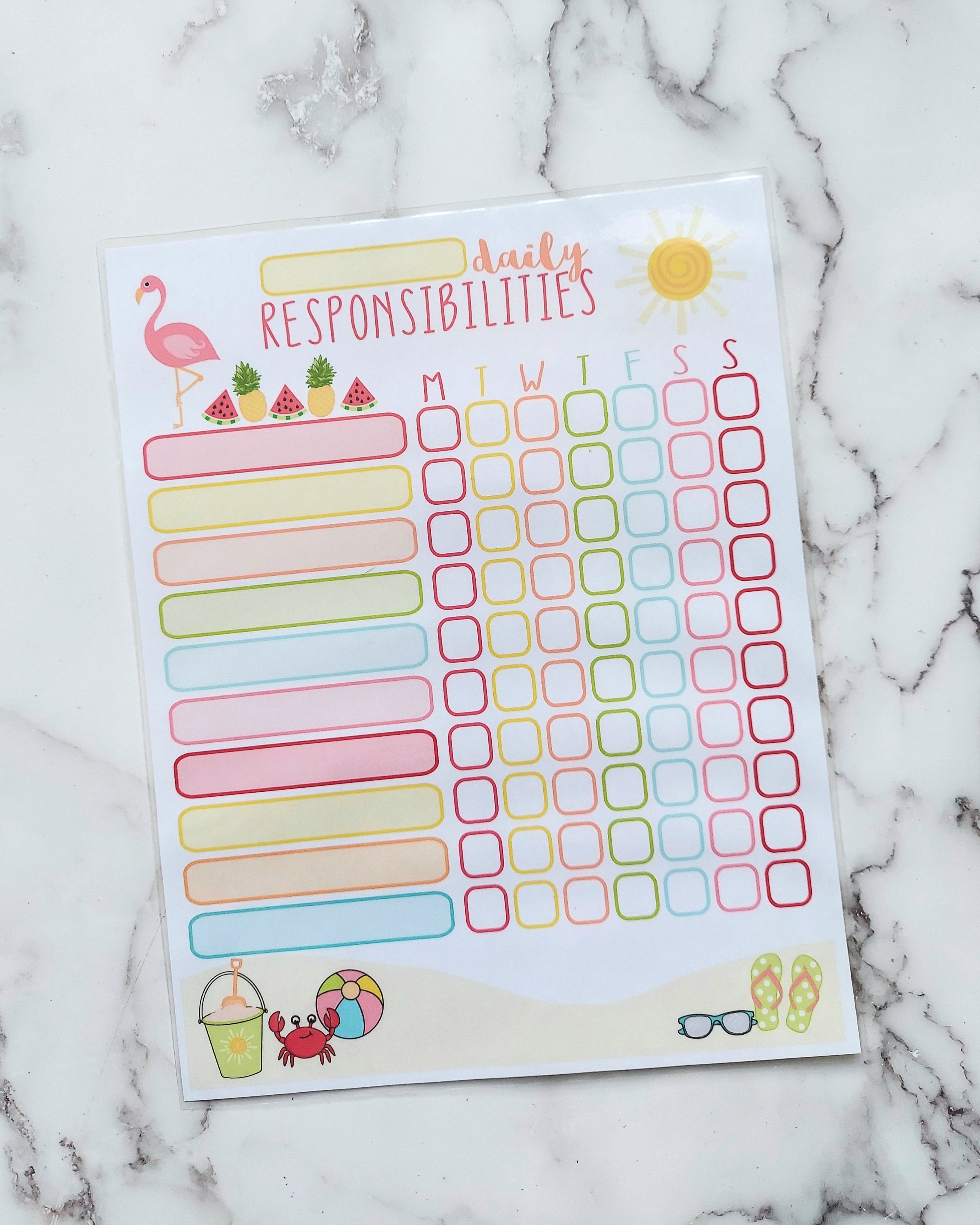 Responsibility Chart - Checklist - Kids Summer Chore Chart - Printable ...
