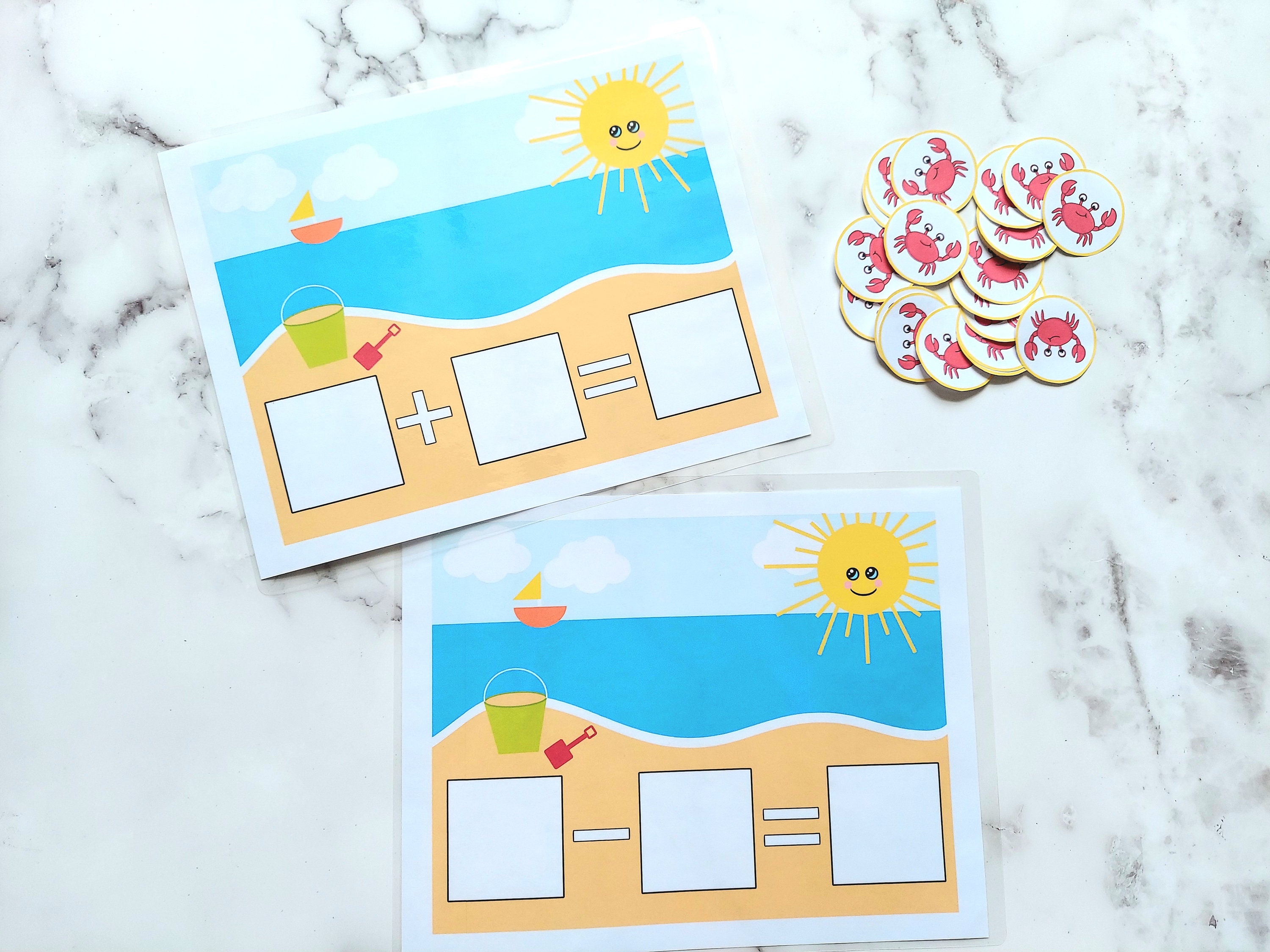 Beach Math Mats - Addition - Subtraction - Early Learning - Preschool ...