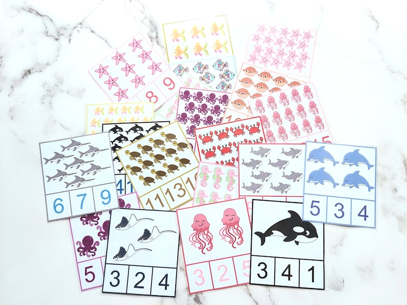 Counting Clip Cards Sea Animals Number Recognition Early - Etsy