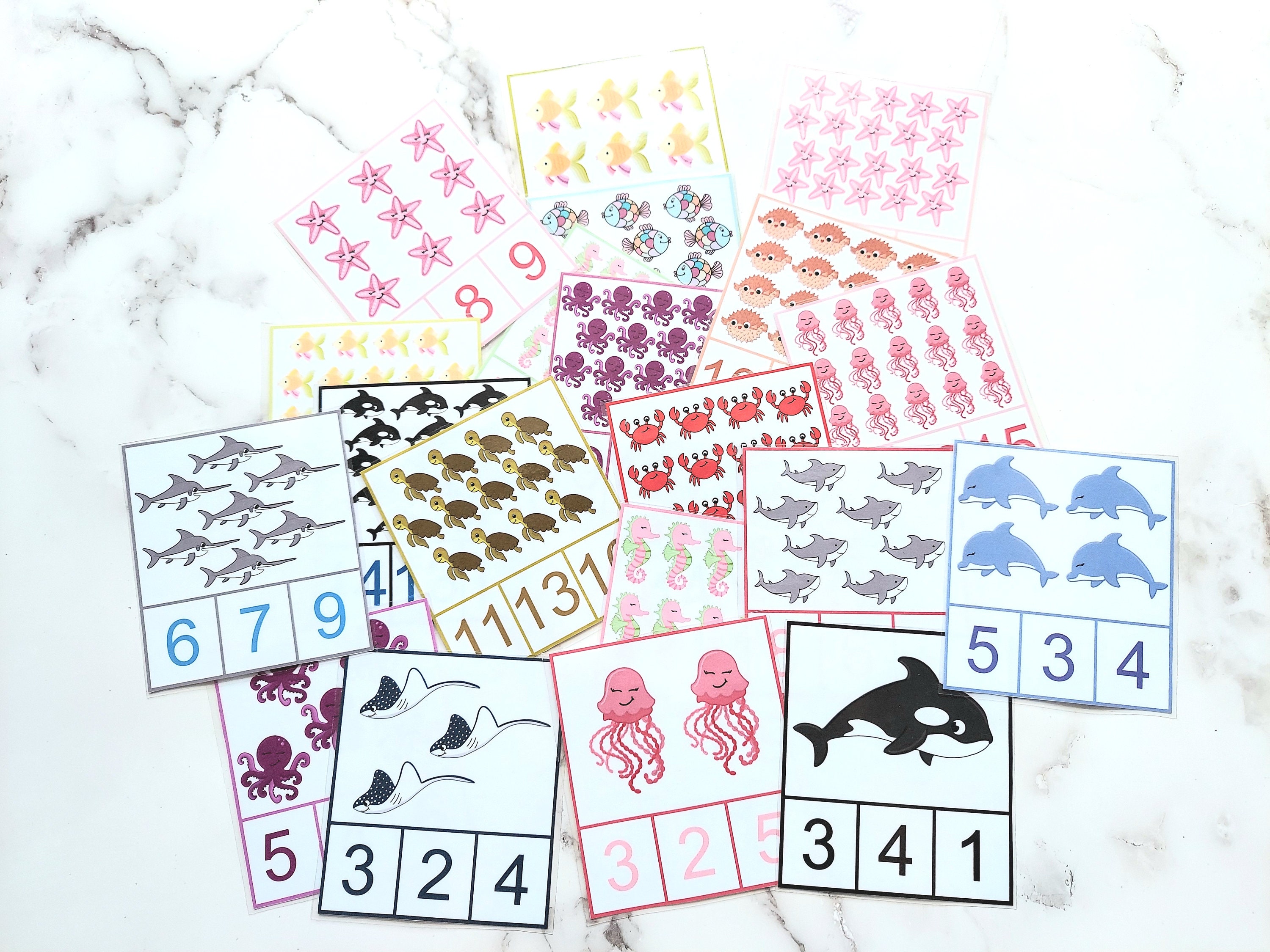 Counting Clip Cards Sea Animals Number Recognition Early Learning ...