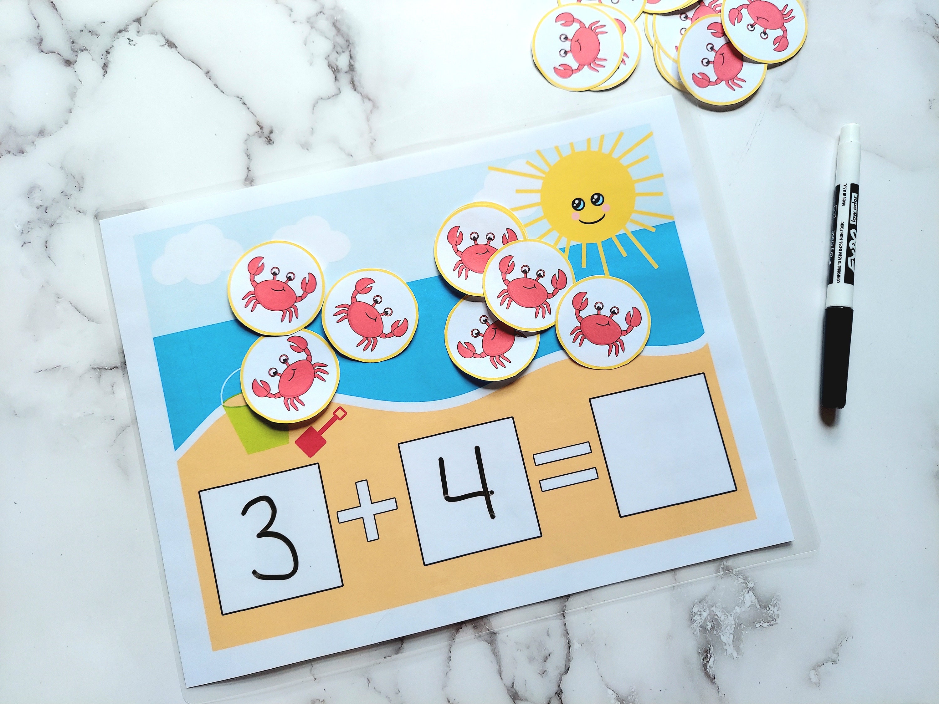 Beach Math Mats - Addition - Subtraction - Early Learning - Preschool ...