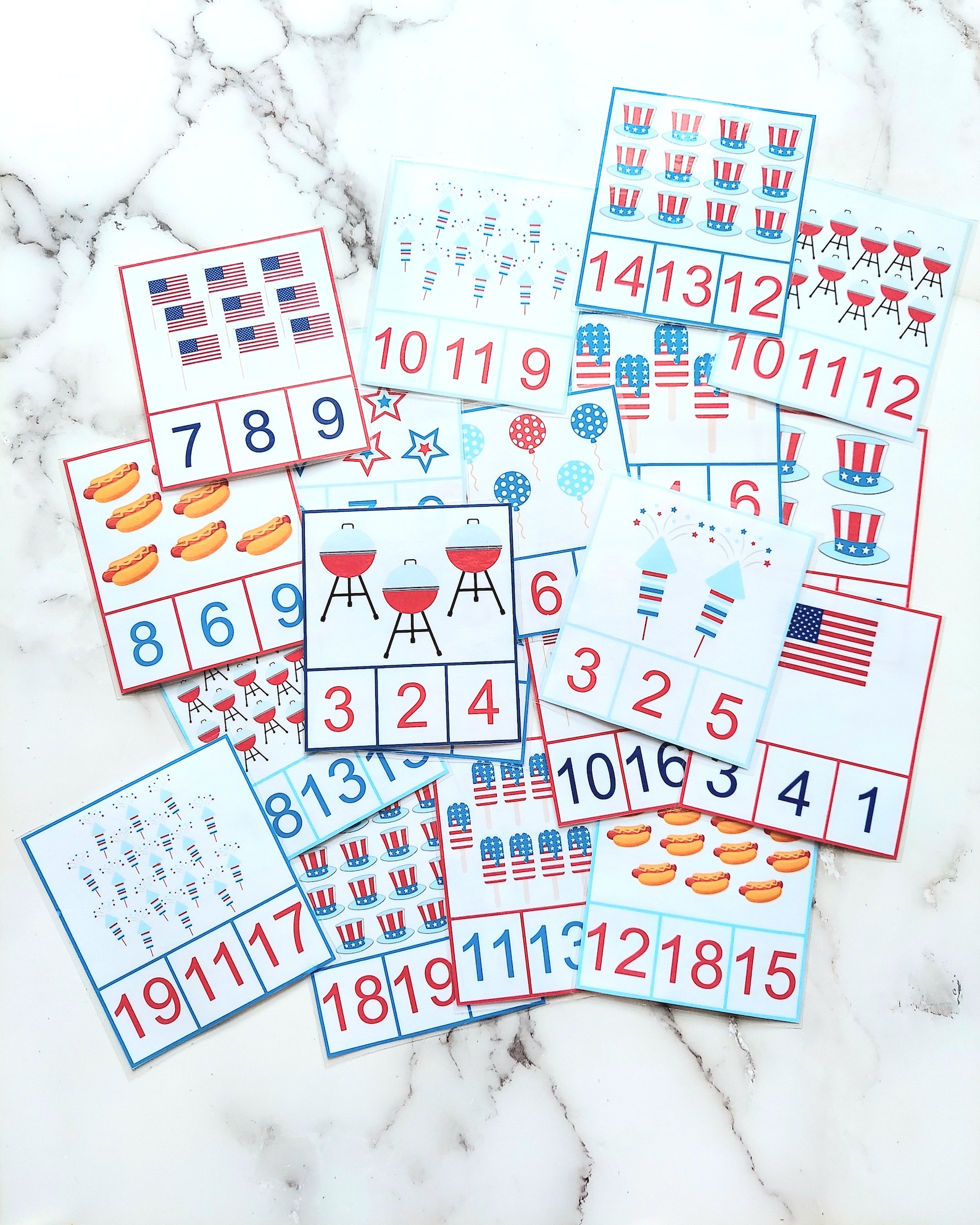 Counting Clip Cards 4th of July - Number Recognition - Early Learning ...