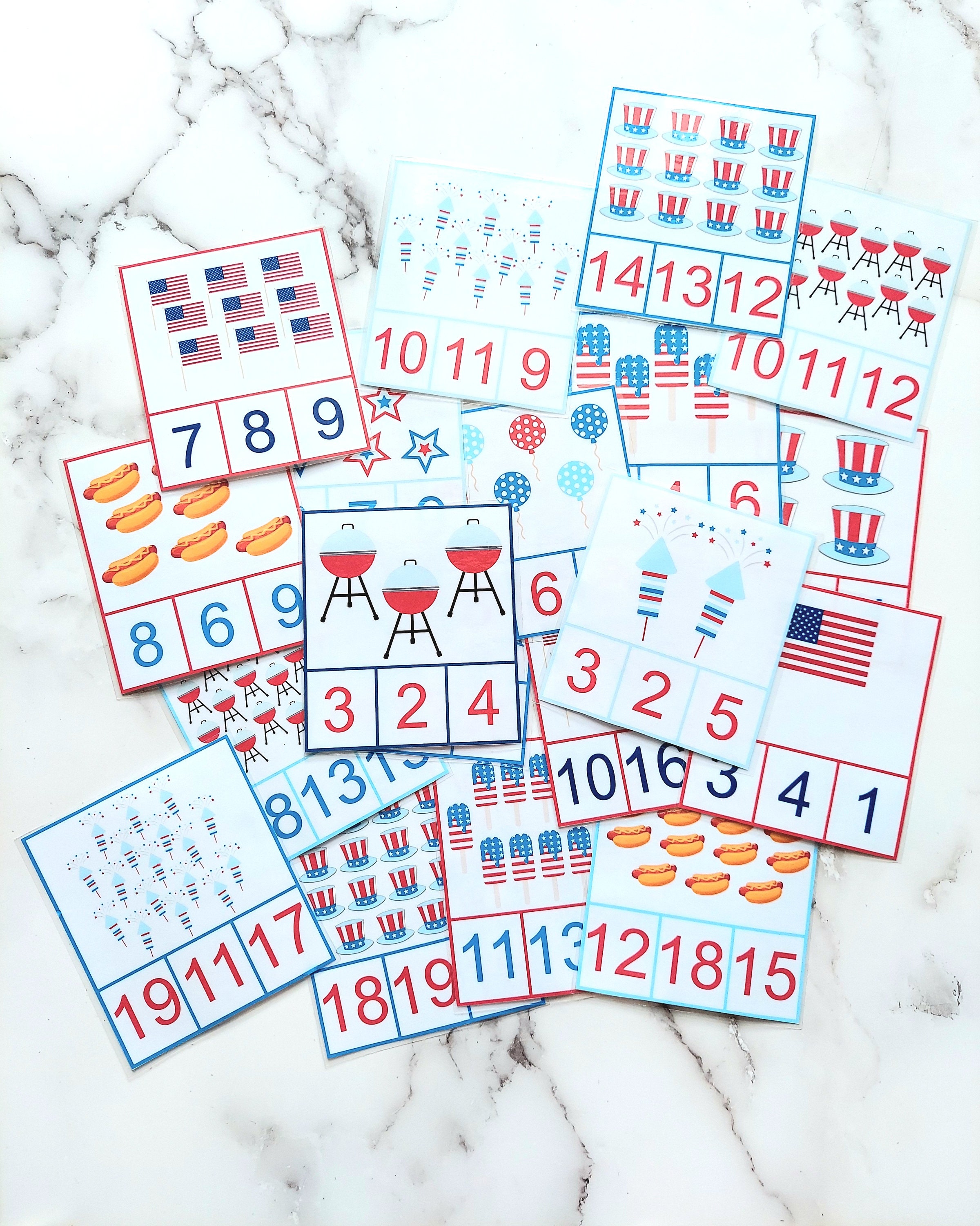 Counting Clip Cards 4th of July - Number Recognition - Early Learning ...