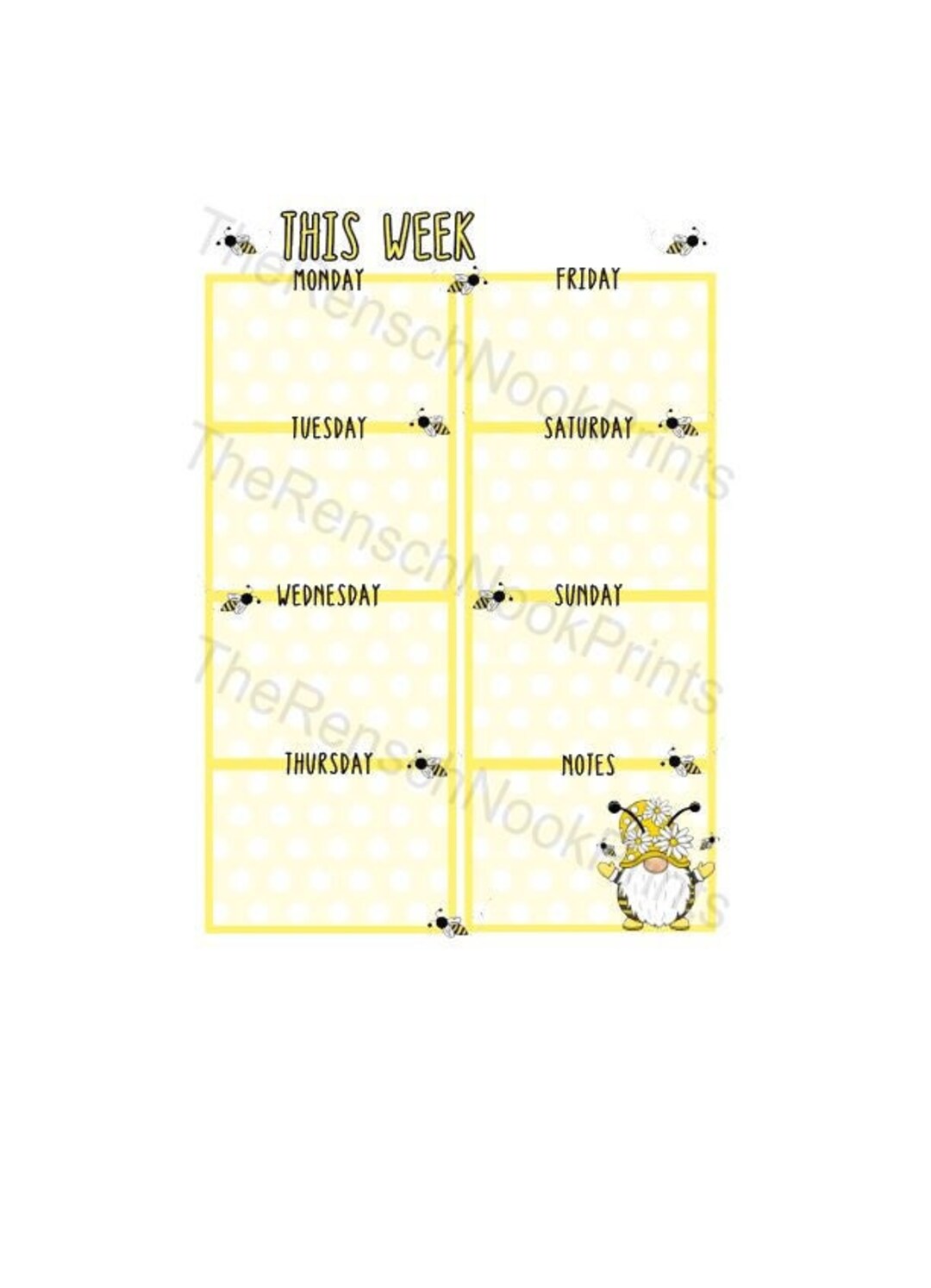 Honey Bee Gnome Weekly Planner Sheet - Digital Download - Etsy