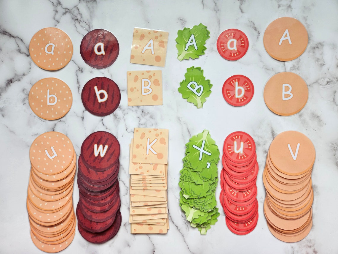 Burger Building Alphabet Matching Upper Case and Lower Case Letters ...