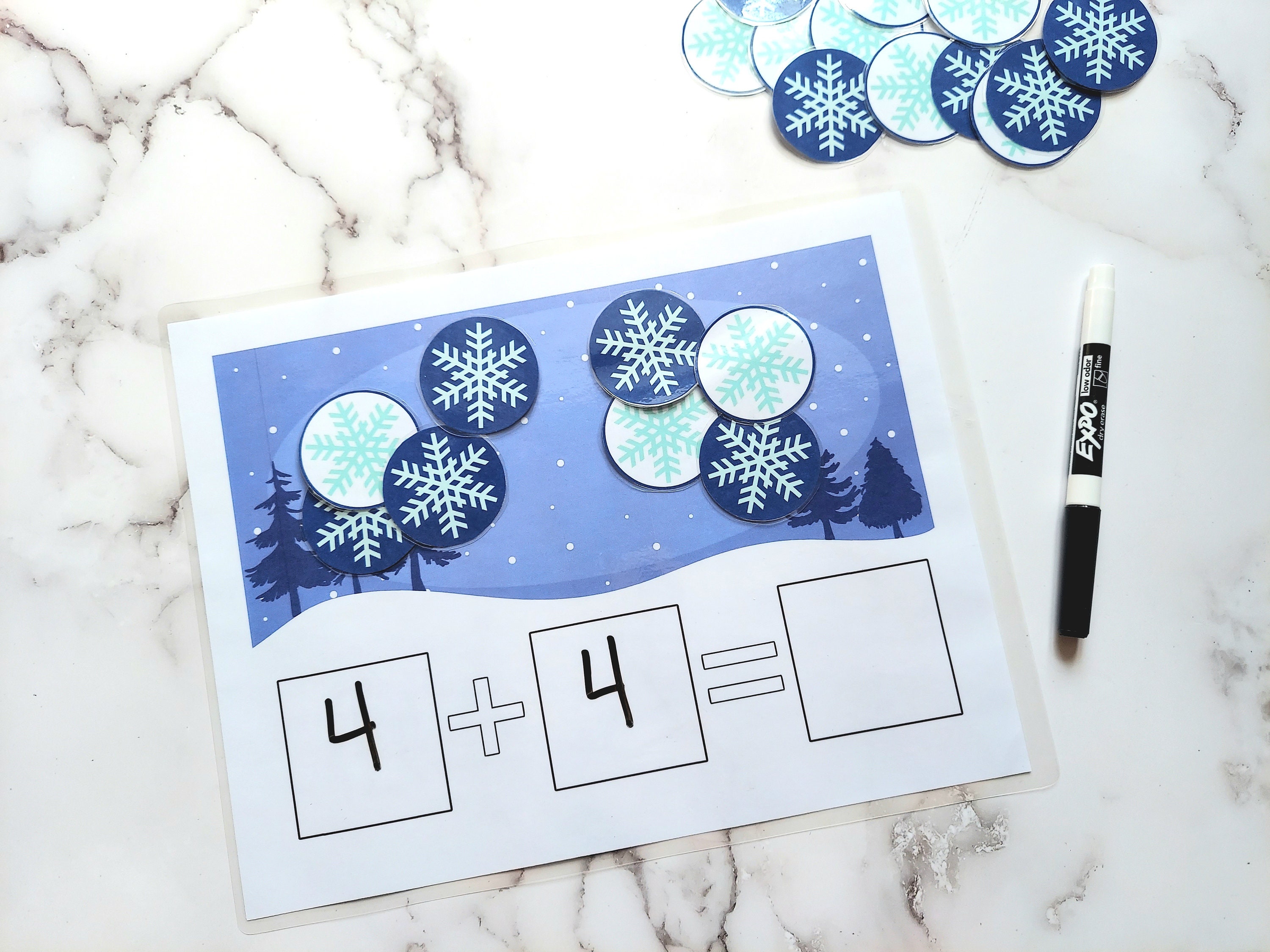 Winter Math Mats: Addition & Subtraction, Snowflake Counters (digital ...
