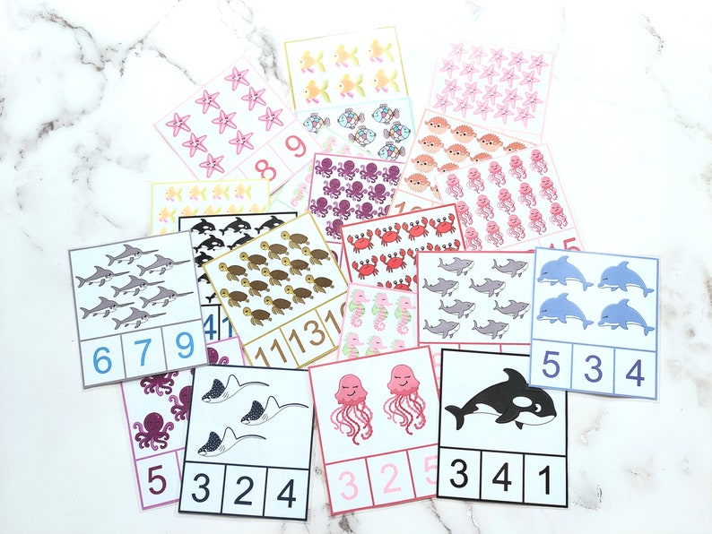 Counting Clip Cards Sea Animals - Number Recognition - Early Learning ...
