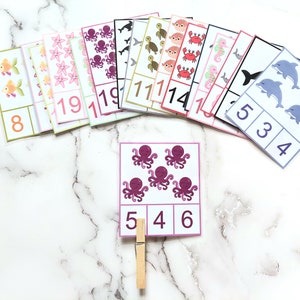Counting Clip Cards Sea Animals - Number Recognition - Early Learning ...