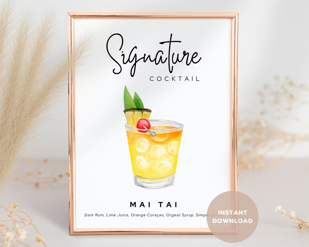 Mai Tai Signature Cocktail Sign, Signature Drink Bar Sign, Wedding ...