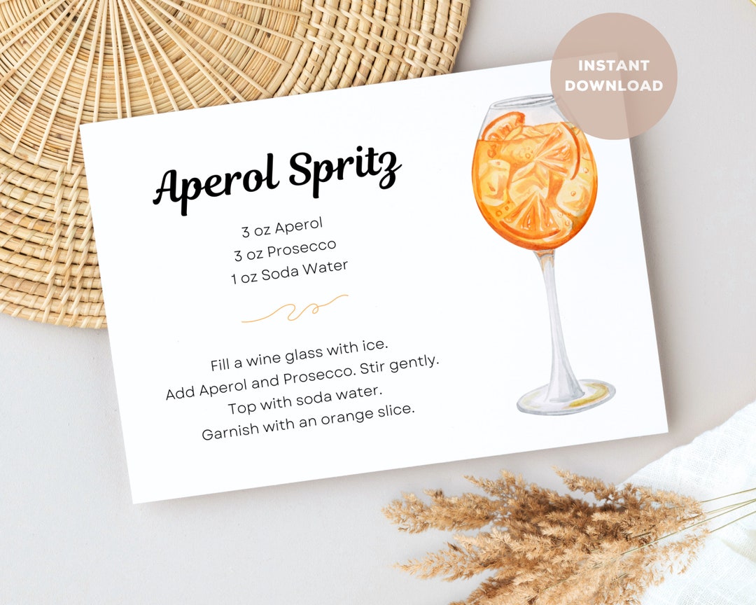 Aperol Spritz Cocktail Recipe Card, Digital Download, Cocktail ...