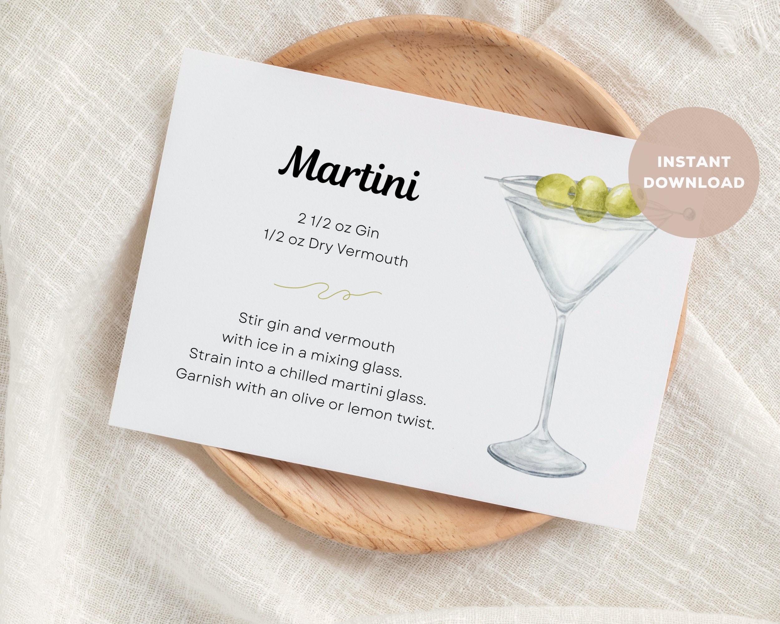 Martini Recipe Card, Cocktail Printable (digital Download) - Etsy