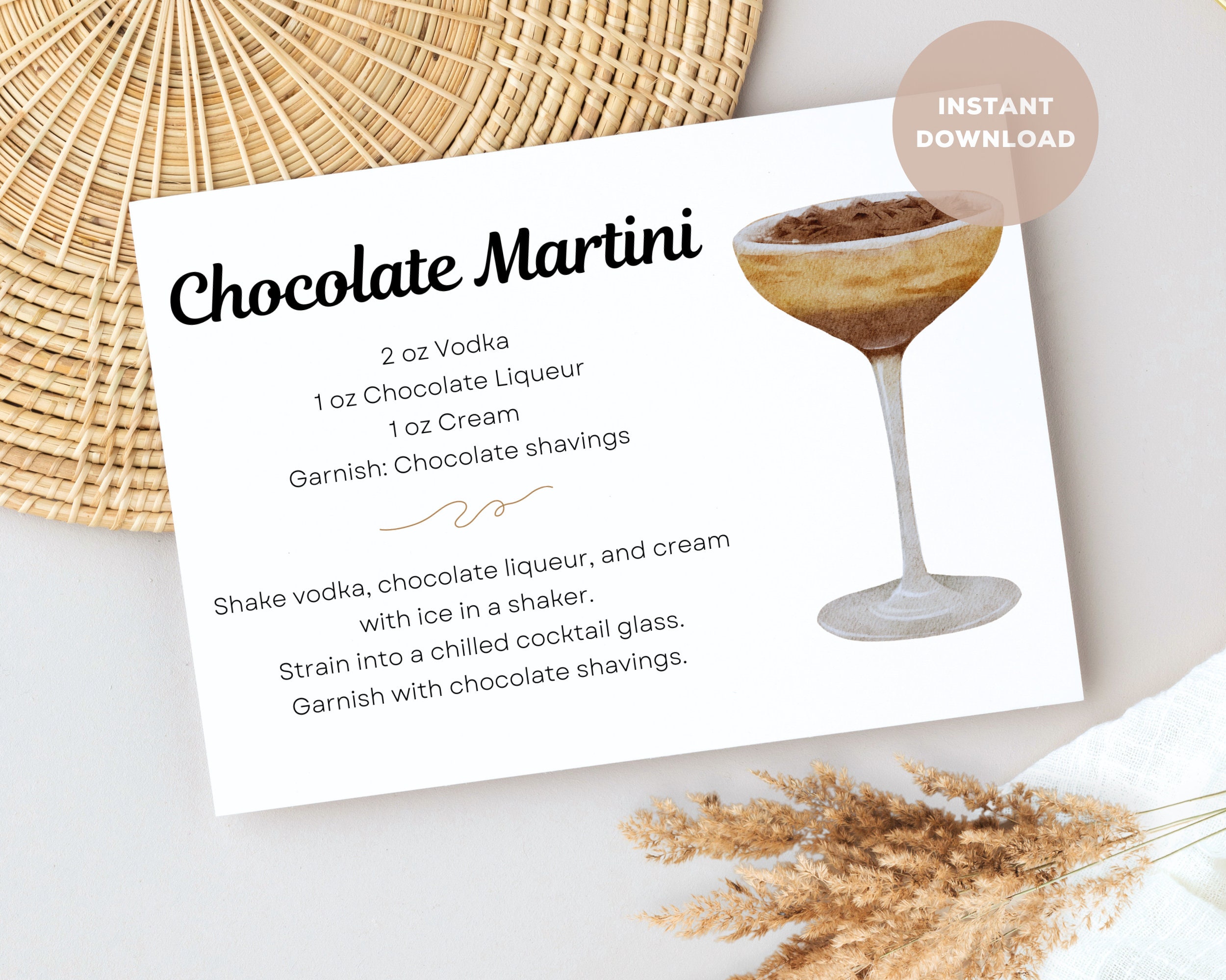 Chocolate Martini Cocktail Recipe Card, Digital Download, Cocktail ...