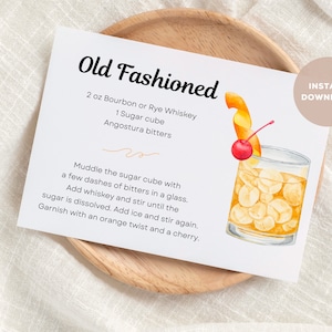 Old Fashioned Cocktail Recipe Card, Digital Download, Cocktail ...