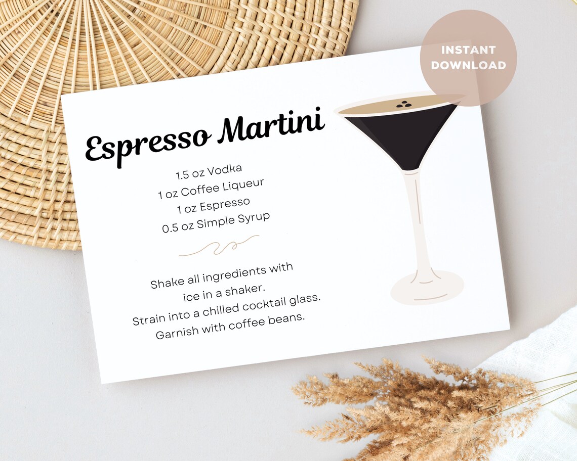 Espresso Martini Cocktail Recipe Card - PDF & PNG, Digital Download ...