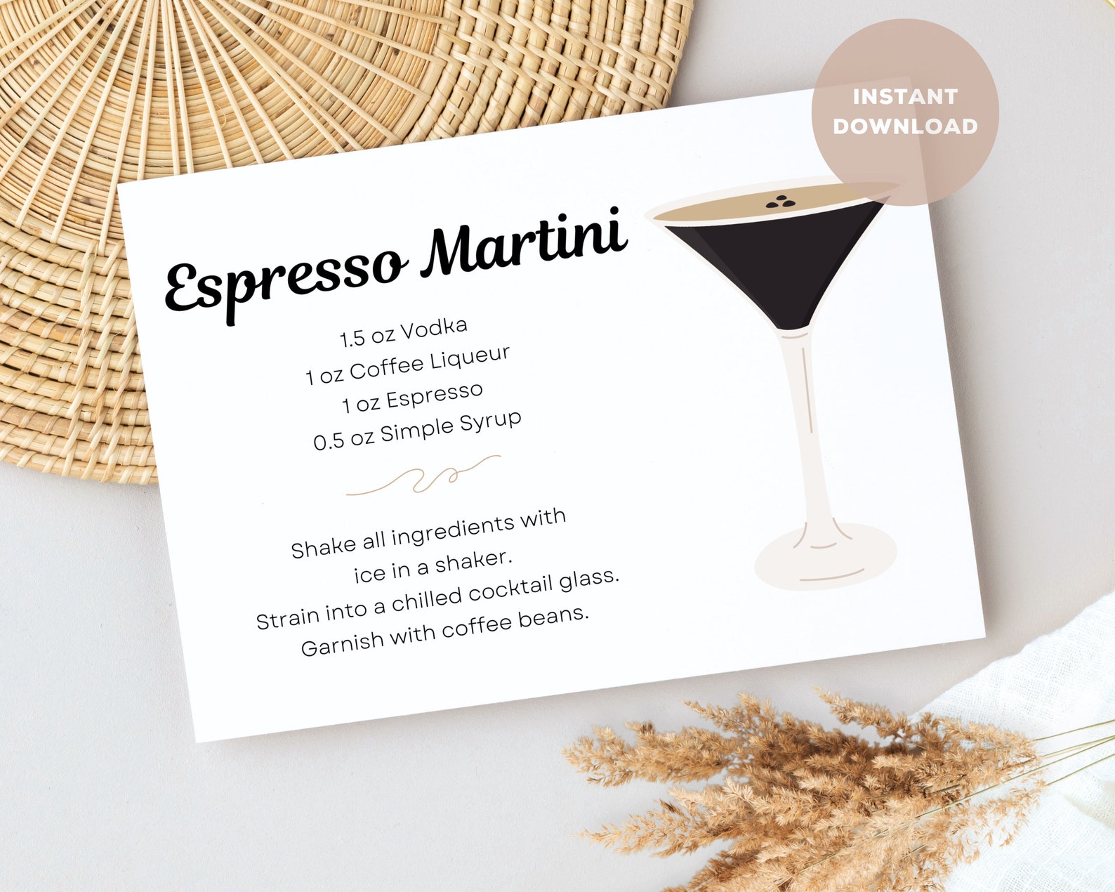 Espresso Martini Cocktail Recipe Card - PDF & PNG, Digital Download ...