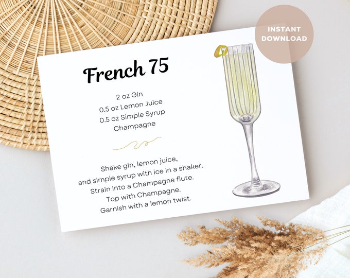 Printable French 75 Self Serve Bar Sign french 75 Drink Recipe french ...