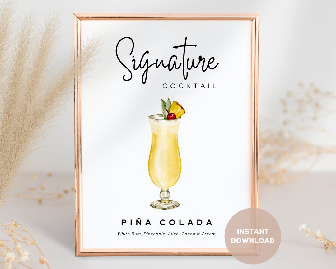 Piña Colada Signature Cocktail Sign, Signature Drink Bar Sign, Wedding ...