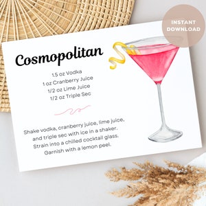 Cosmopolitan Cocktail Recipe Card, Pink Drink Printable (digital ...