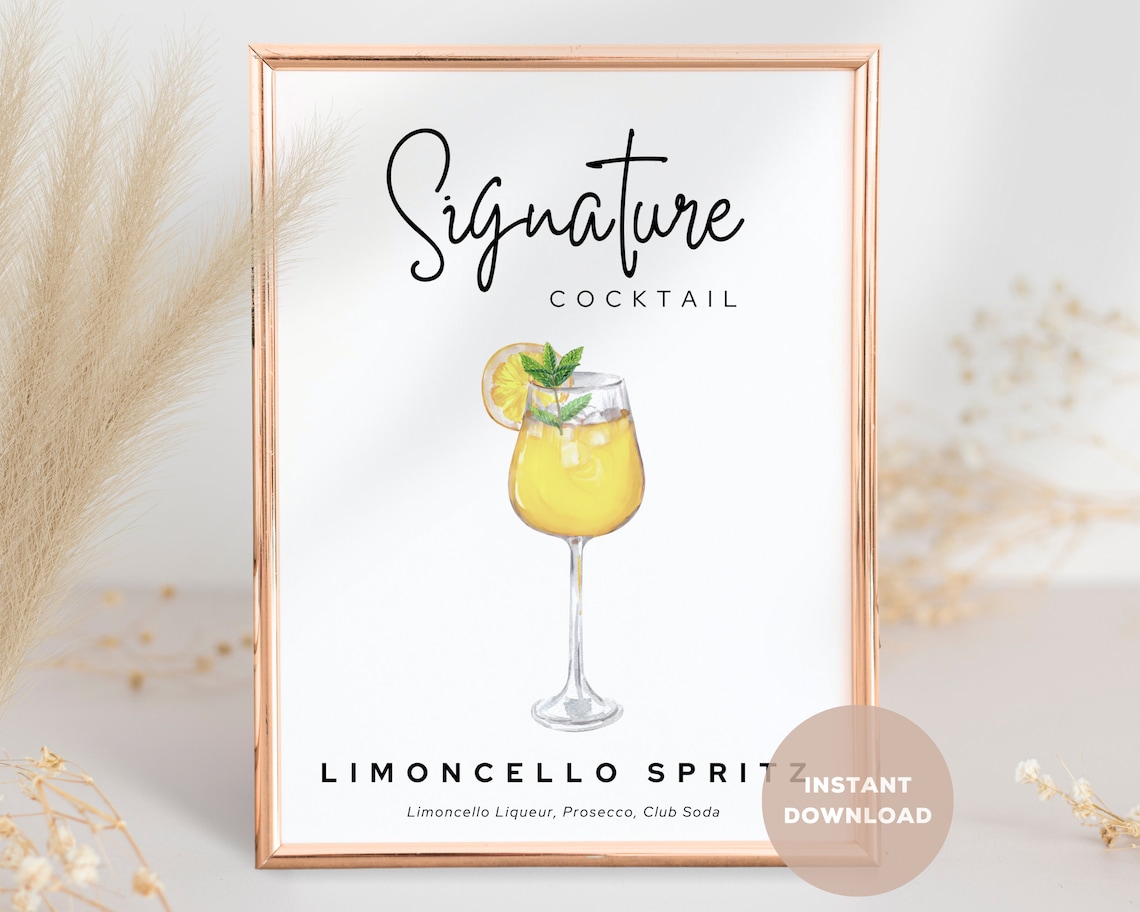Limoncello Spritz Signature Cocktail Sign (v2.0), Drink Bar Sign ...