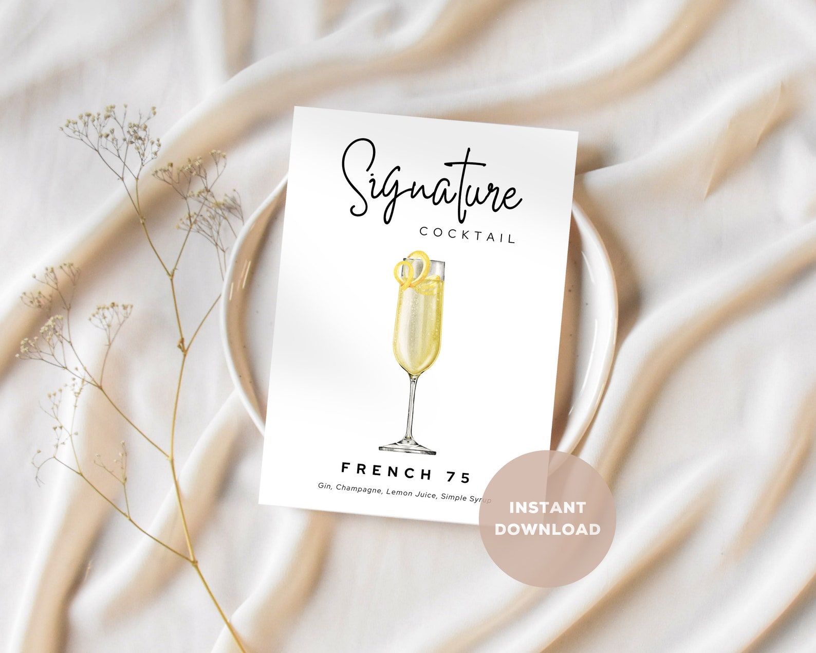 French 75 Signature Cocktail Sign (v2.0), Signature Drink Bar Sign ...