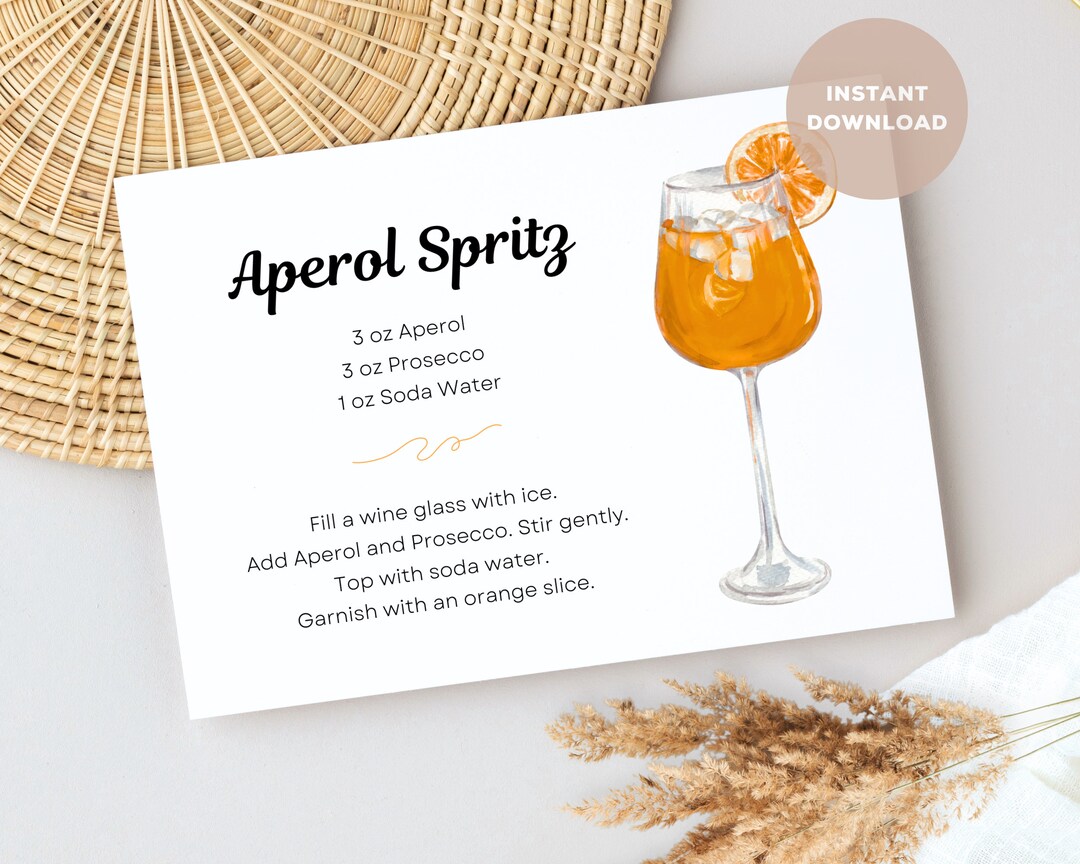 Aperol Spritz Cocktail Recipe Card V2.0, Alcohol Drink Prints for Gift ...