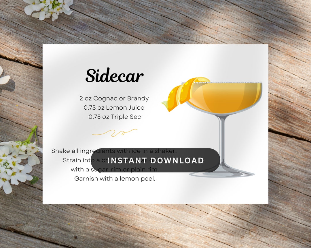 Sidecar Cocktail Recipe Card Digital Download Cocktail - Etsy