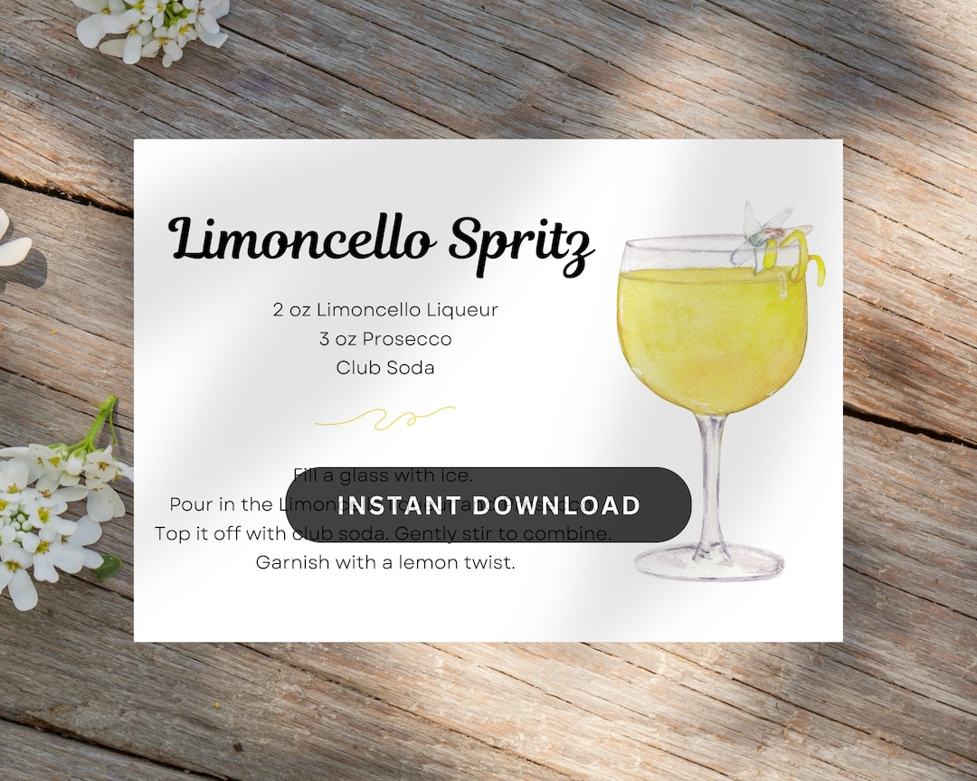 Limoncello Spritz Cocktail Recipe Card, Digital Download, Cocktail ...