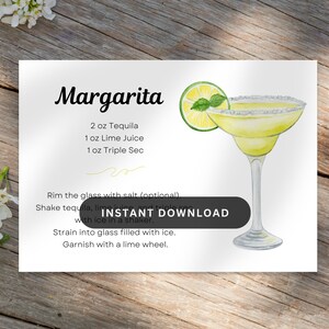 Margarita Cocktail Recipe Card - PDF & PNG, Digital Download, Printable ...
