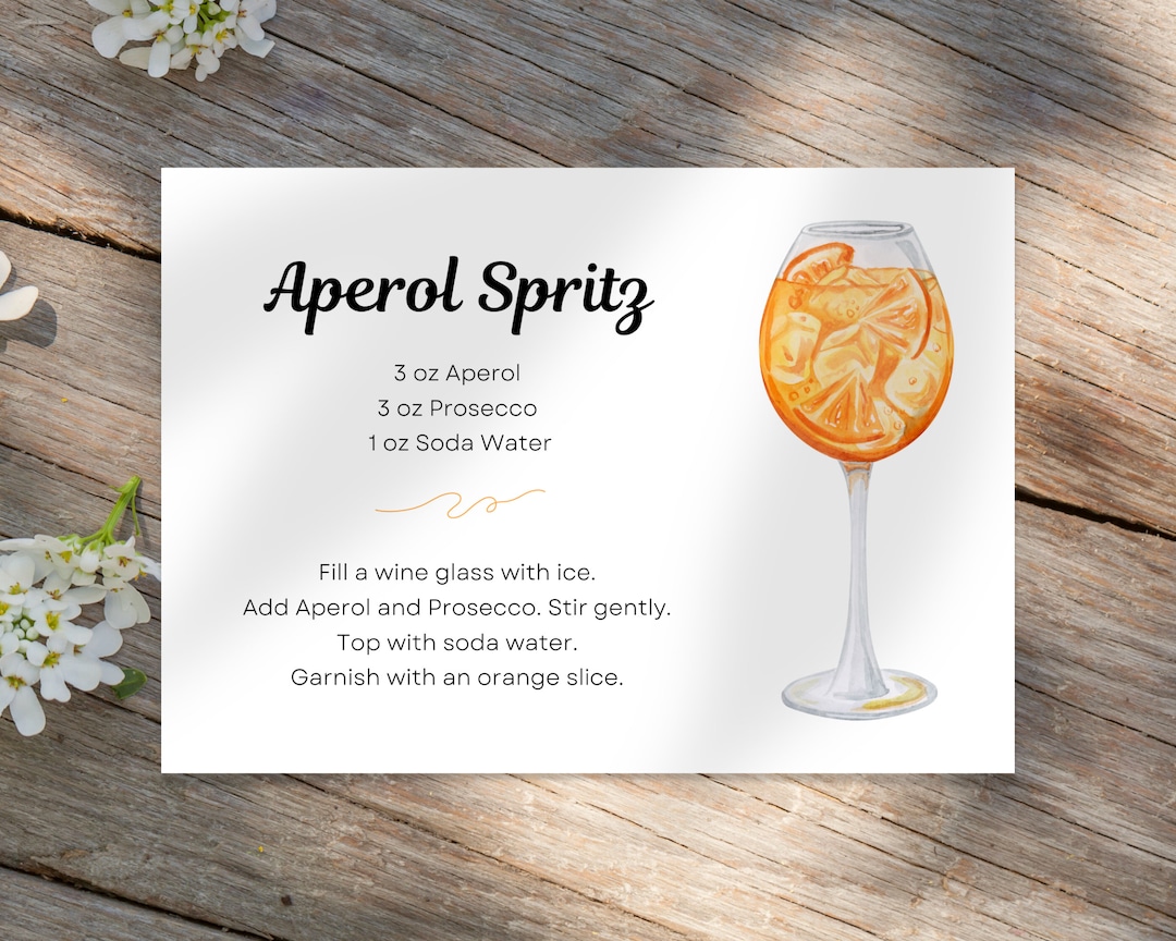 Aperol Spritz Cocktail Recipe Card Digital Download Cocktail - Etsy ...