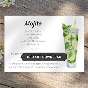 Mojito Cocktail Recipe Card, Digital Download, Printable DIY, Alcohol ...