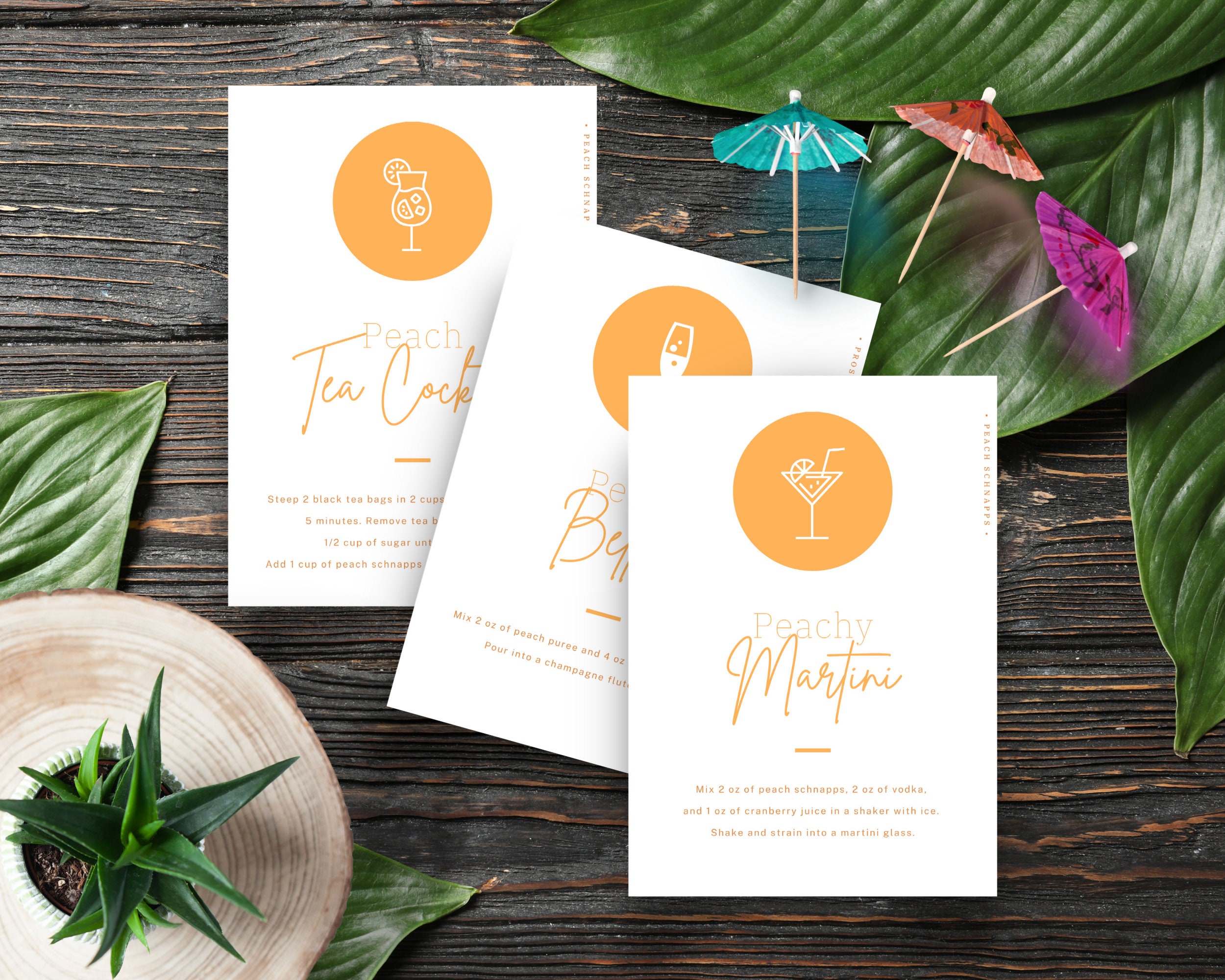 Peach Cocktail Recipe Printable Cards, Set of 15 Includes Peach Bellini ...