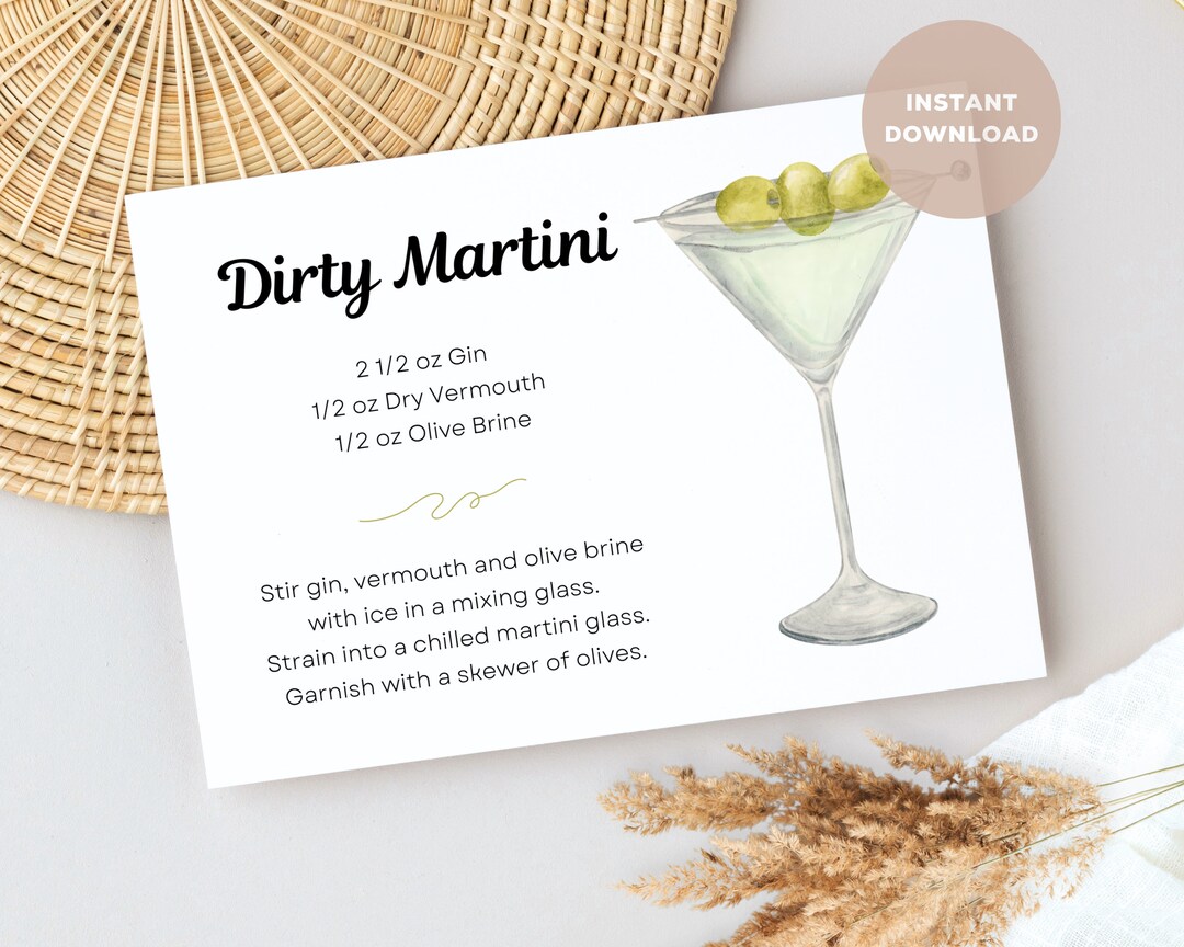 Dirty Martini Cocktail Recipe Card, Alcohol Drink Prints for Gift ...