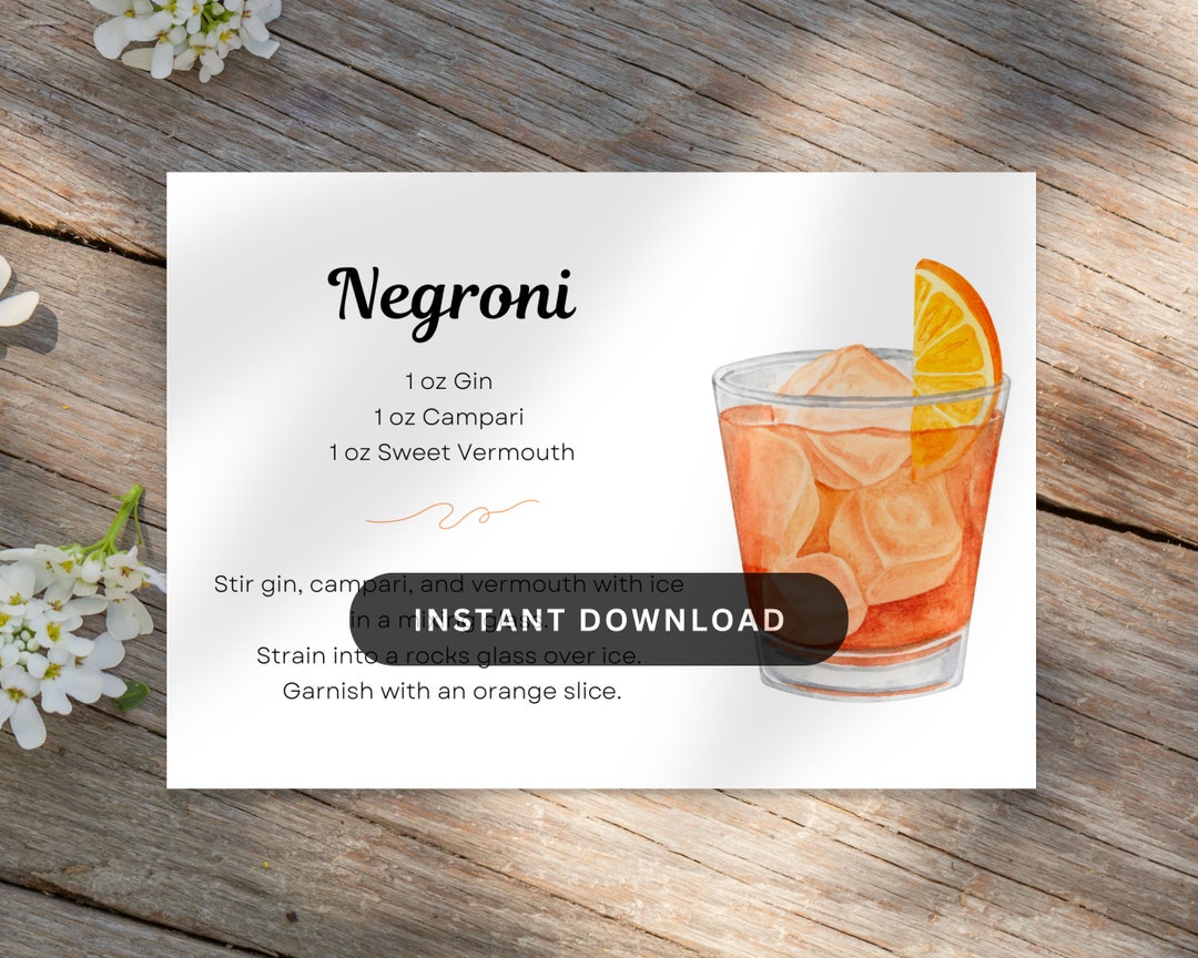 Negroni Cocktail Recipe Card Digital Download Cocktail - Etsy