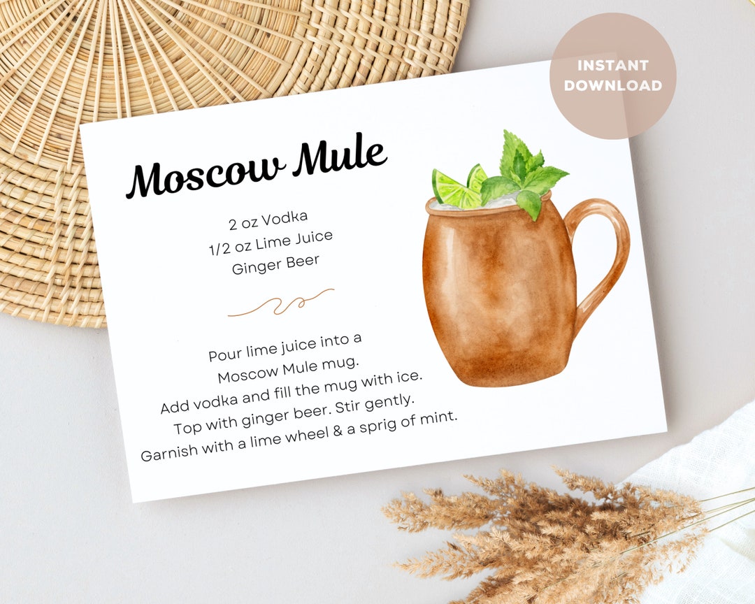 Moscow Mule Cocktail Recipe Card, Alcohol Drink Prints for Housewarming ...