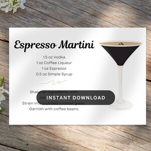 Espresso Martini Cocktail Recipe Card - PDF & PNG, Digital Download ...