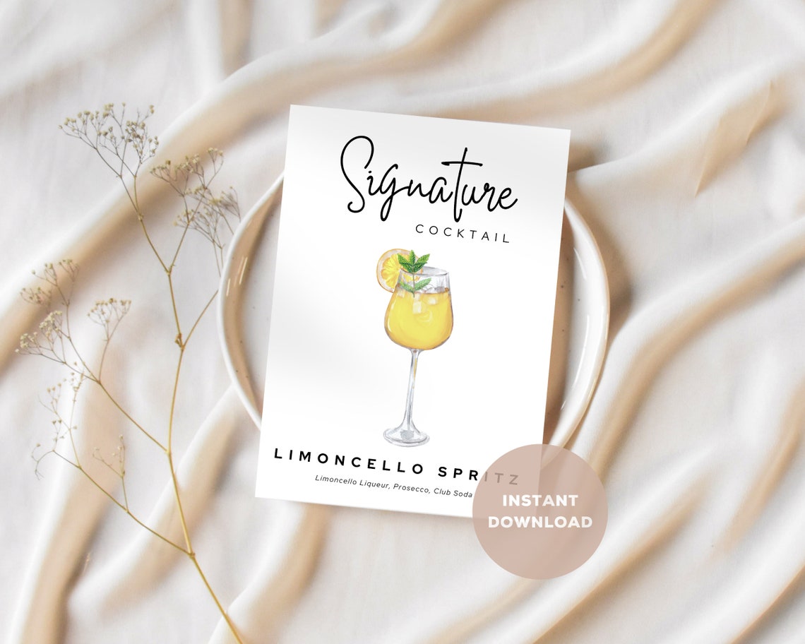 Limoncello Spritz Signature Cocktail Sign (v2.0), Drink Bar Sign ...