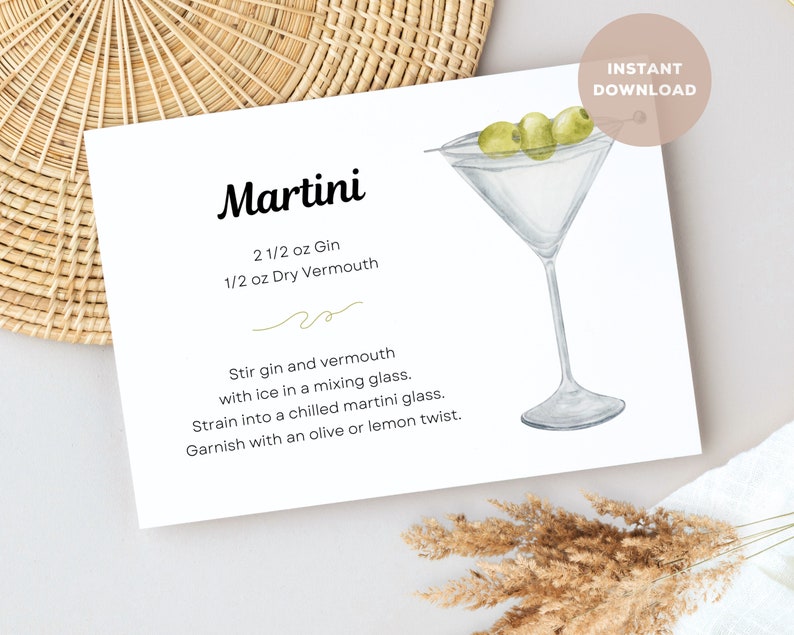 Martini Recipe Card, Cocktail Printable (digital Download) - Etsy